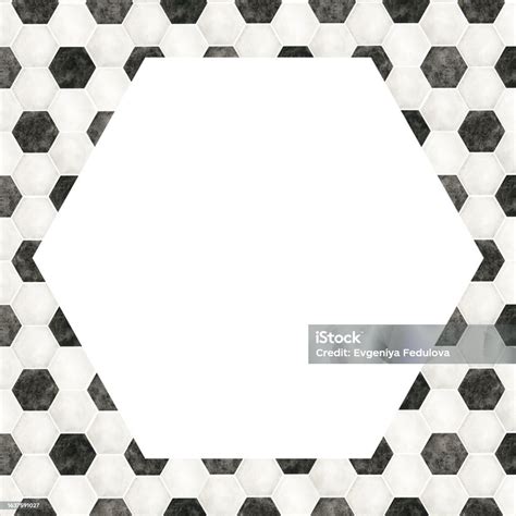 축구공의 패턴입니다 수채화 프레임입니다 흑백 육각형 레이아웃 텍스트 배치 격리 축구 클럽 스포츠 용품 매장 포스터 및 엽서 디자인 개념에 대한 스톡 벡터 아트 및 기타