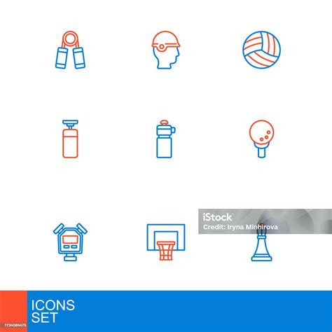 세트 라인 체스 농구 백보드 스톱워치 티에 골프 펀칭 백 피트니스 셰이커 배구 및 야구 헬멧 아이콘 벡터 개념에 대한 스톡 벡터 아트 및 기타 이미지 Istock