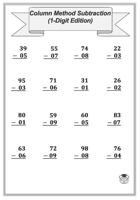 4 Printable 1 4 Digit Column Method Subtraction Math Worksheet Subtraction Practice Using