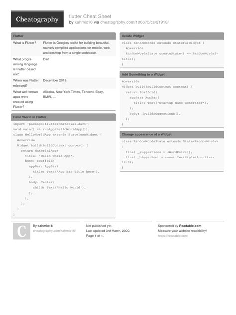 Flutter Cheat Sheet By Via Pdf Technology Development Computer