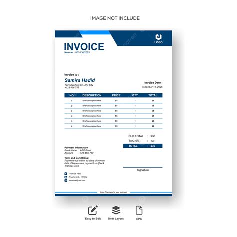 Blue Simple Professional Business Invoice Template Design Premium