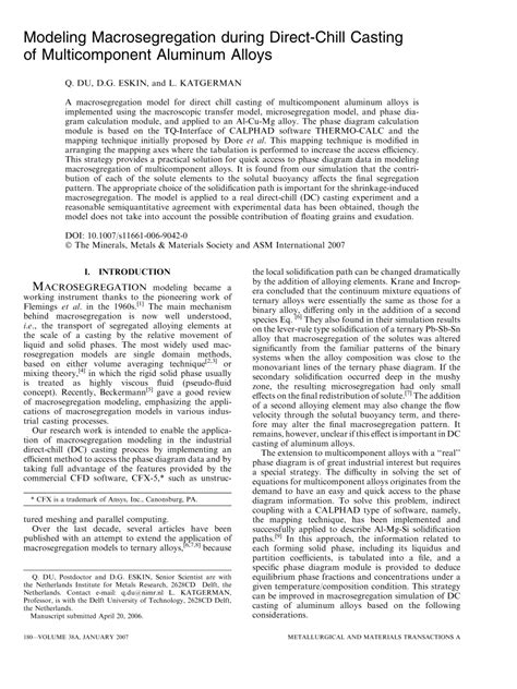 Pdf Modeling Macrosegregation During Direct Chill Casting Of