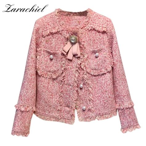 Винтажный однобортный твидовый пиджак с карманом украшенным бриллиантами и бантом шерстяная