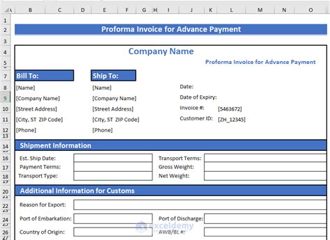 How To Create Proforma Invoice For Advance Payment In Excel