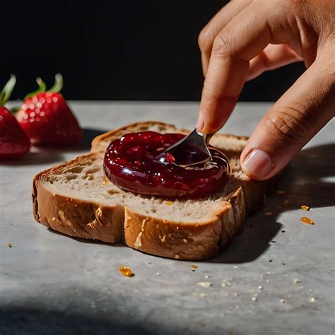 A Person Is Putting Jelly On A Piece Of Bread Premium Ai Generated Image