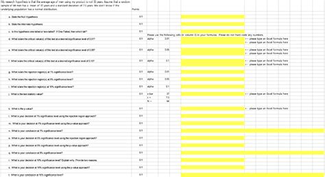 Solved Hypothesis Statistics Assignment In Excel Chegg Com