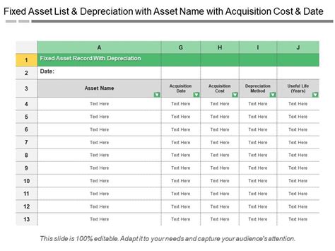 Fixed Asset List And Depreciation With Asset Name With Acquisition Cost