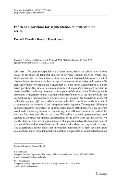 Pdf Efficient Algorithms For Segmentation Of Item Set Time Series