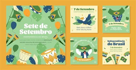 Flat Sete De Setembro Colección De Publicaciones De Instagram Vector