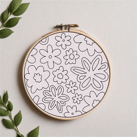 Flower Field Punch Needle Pattern Beginner Needlework Design Pdf