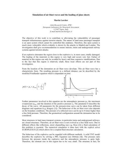 Simulation Of Air Blast Waves And The Loading Of Glass Sheets 1