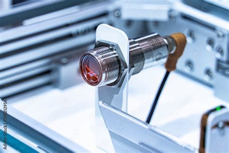 Transducer On Industrial Machine Robot In Assembly Line Working In Factory Smart Factory