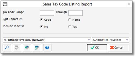 Sales Tax Code Listing Report