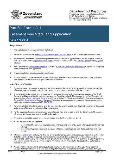Form LA Part B Download Fillable PDF Or Fill Online Easement Over State Land Application