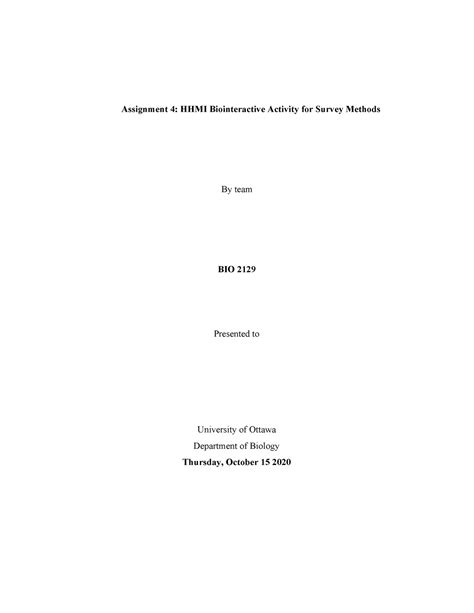 Assignment 4 HHMI Biointeractive Activity For Survey Methods N Retrieved October 8 2020