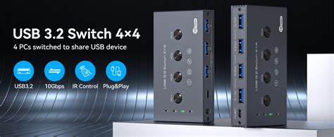 Usb 3 2 Switch Selector 4 Computers Share 1 Usbc And 3 Usba Devices 10gbps 4 Port Usb