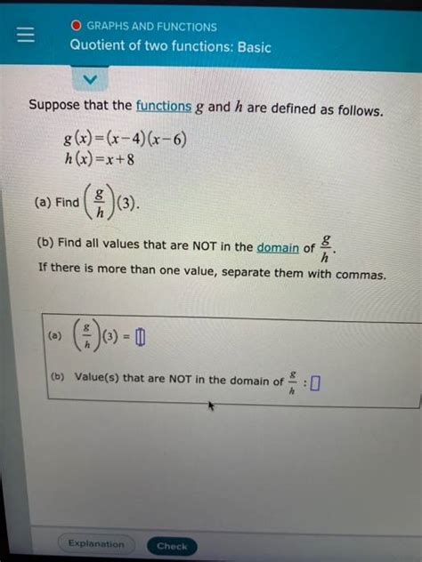 solved o graphs and functions quotient of two functions basic