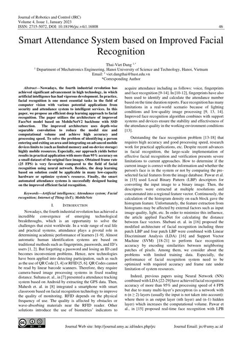 PDF Smart Attendance System Based On Improved Facial Recognition