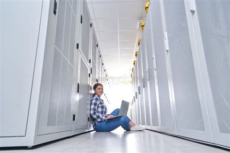 Female Technician Working On Server Maintenance Stock Image Image Of Happy Cable 106808195