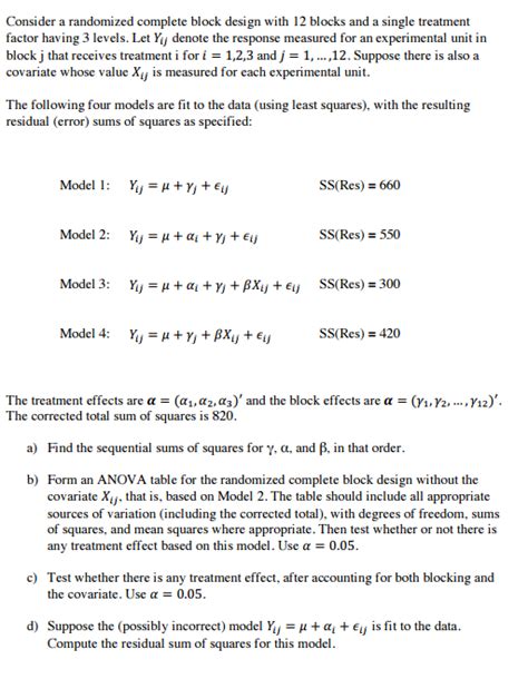 Solved Consider A Randomized Complete Block Design With 12