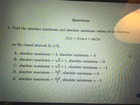 Solved Find The Absolute Maximum And Absolute Minimum Values Chegg
