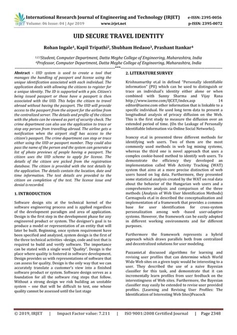 IRJET UID Secure Travel Identity PDF
