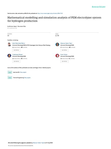 Pem Electrolyzer Simulation Pdf Electrochemistry Electrode