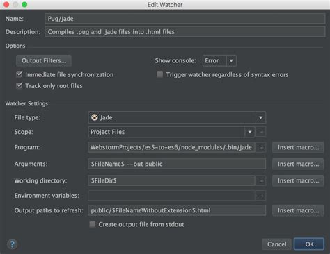 Pug Webstorm And Jade Output Setting Stack Overflow