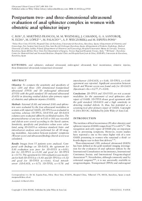 Pdf Postpartum 2d And 3d Ultrasound Evaluation Of The Anal Sphincter