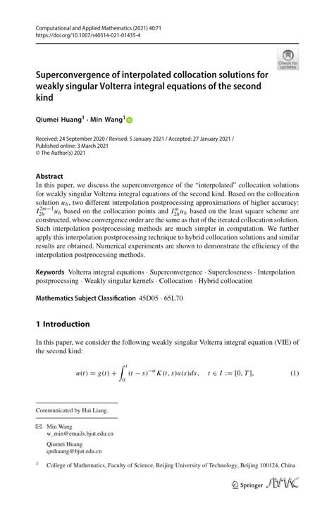 Pdf Superconvergence Of Interpolated Collocation Solutions For Weakly Singular Volterra