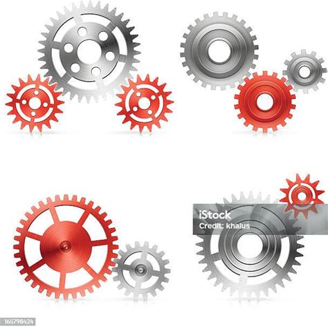 Gear 설정 레드 기어 기계 부분에 대한 스톡 벡터 아트 및 기타 이미지 기어 기계 부분 맞물린 개념 Istock