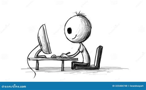 Stick Figure Working On A Computer Stock Illustration Illustration Of White Figure 325484748