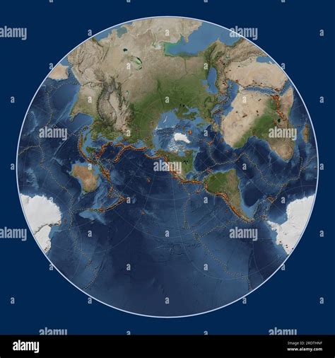 Juan De Fuca Tectonic Plate On The Blue Marble Satellite Map In The Lagrange Oblique Projection