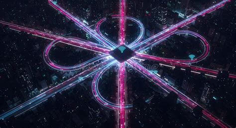 Night Cityscapes Aerial View Smart City Network Connectivity Stock Illustration Illustration