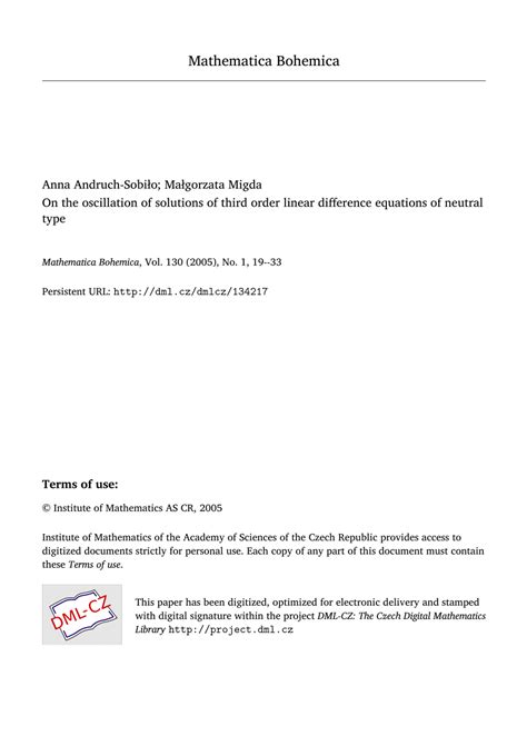 Pdf On The Oscillation Of Solutions Of Third Order Linear Difference