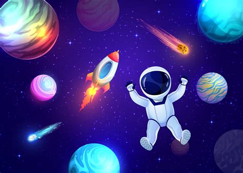 Cartoon Astronaut In Outer Space Galaxy Landscape 20402390 Vector Art