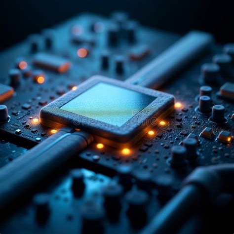 Illuminated Cpu Chip On Dark Circuit Board In Cyberpunk Style