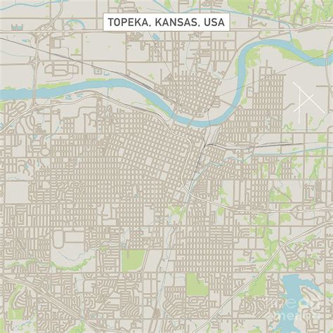 Topeka Kansas Us City Street Map Digital Art By Frank Ramspott