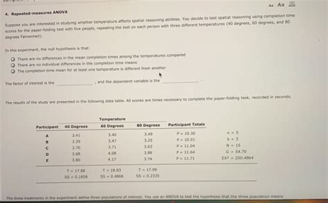 Solved Aa Aa 4 Repeated Measures Anova Suppose You Are