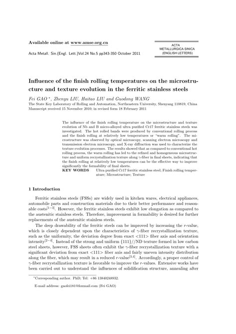 Pdf Influence Of The Finish Rolling Temperatures On The Microstructure And Texture Evolution