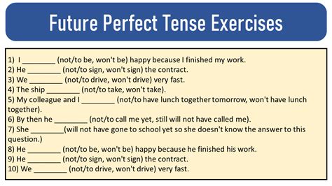 Future Perfect Simple Tense Exercises Design Talk