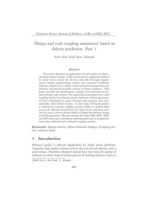 Pdf Design And Code Coupling Assessment Based On Defects Pp204 224pdf · Design And Code