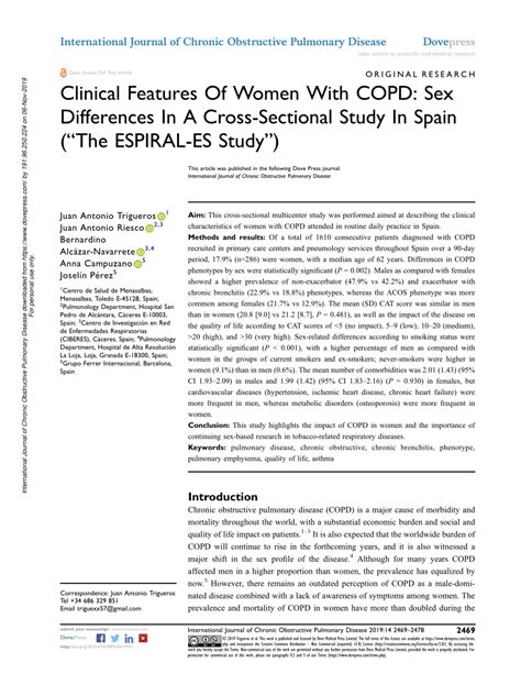 PDF Clinical Features Of Women With COPD Sex Differences In A Cross Sectional Study In Spain