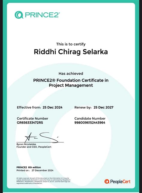 I Am Thrilled To Announce That I Have Successfully Achieved A Prince2 Foundation Certificate In