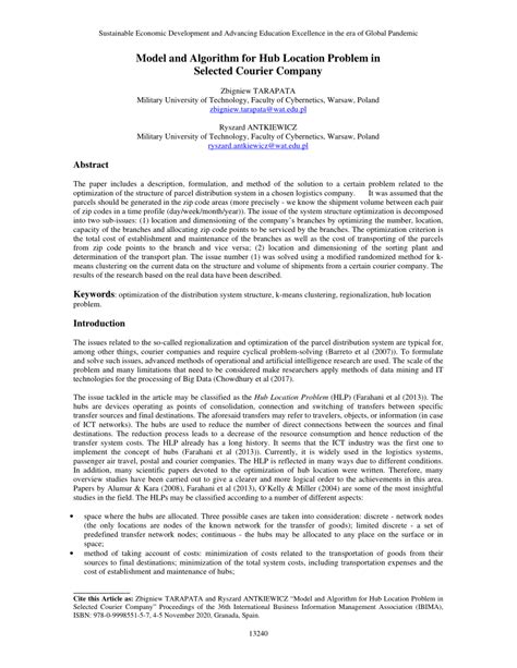 Pdf Model And Algorithm For Hub Location Problem In Selected Courier Company