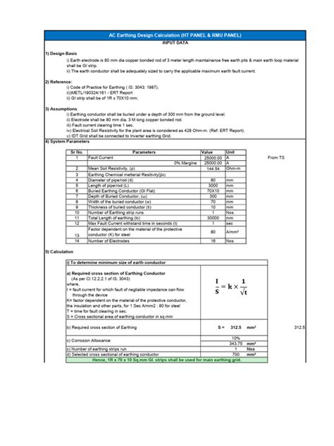 Earthing Calculation Pdf Electrical Conductor Electrical Resistivity And Conductivity