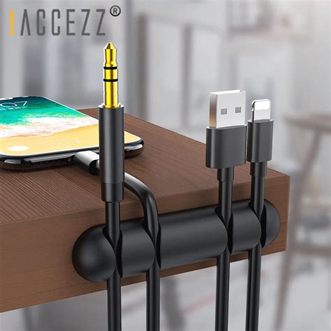 Accezz 와이어 와인더 오거나이저 Usb 케이블 홀더 관리 이어폰 마우스 코드 실리콘 클립 전화 케이블 라인 데스크탑
