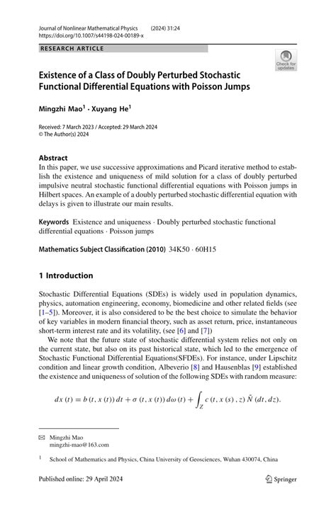 Pdf Existence Of A Class Of Doubly Perturbed Stochastic Functional Differential Equations With