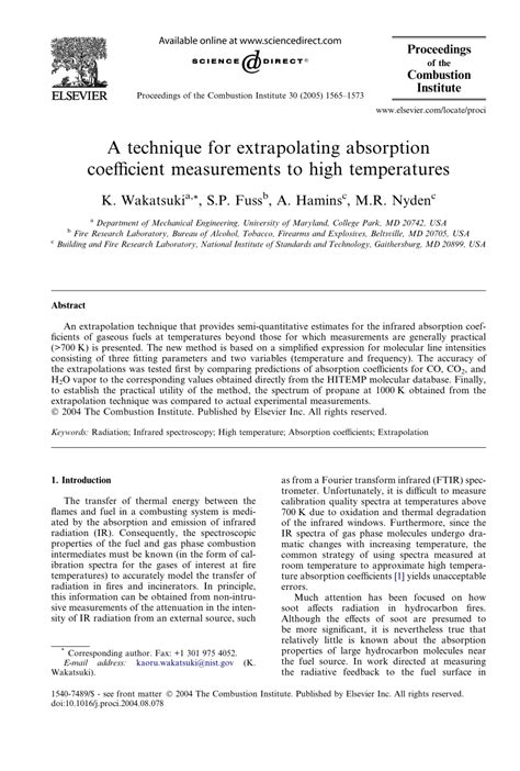 Pdf A Technique For Extrapolating Absorption Coefficient Measurements