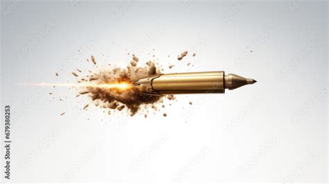 Bullet In Slow Motion Leaving A Trail Of Fire Smoke And Debris Behind It Exploding Projectile